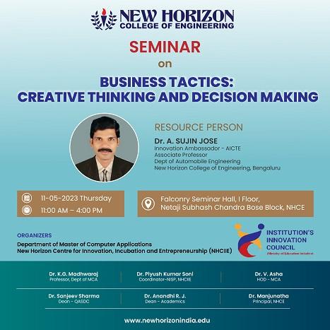 NHCIIE and NHCIIC organized a Seminar on Business Tactics : Creative thinking and Decision ...