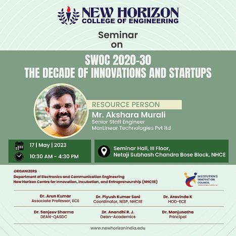 A seminar on "SWOC 2020-30: The Decade of Innovations and Startups" is ...